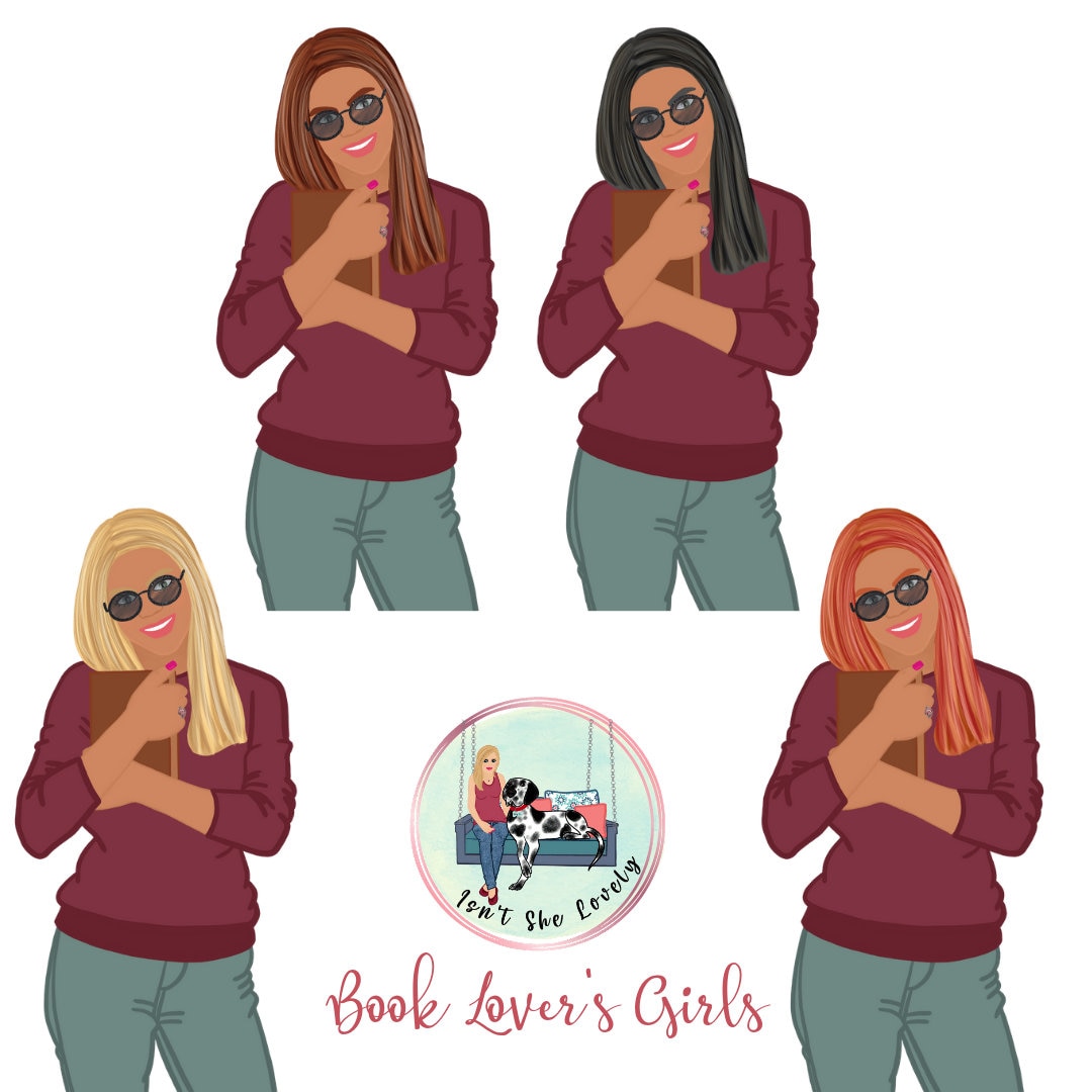The Book Lovers Clipart Bundle With Digital Paper & Girls - Etsy