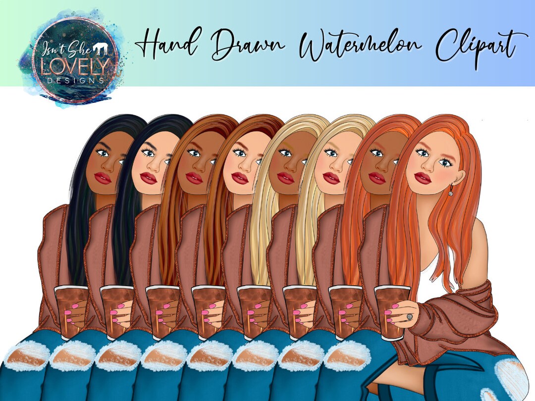 Cute Fashion Girl Character Clip Art- Set of 8 Png Files - Etsy