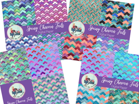 Spring Chevron Glam Foil Digital Paper Pack | Etsy