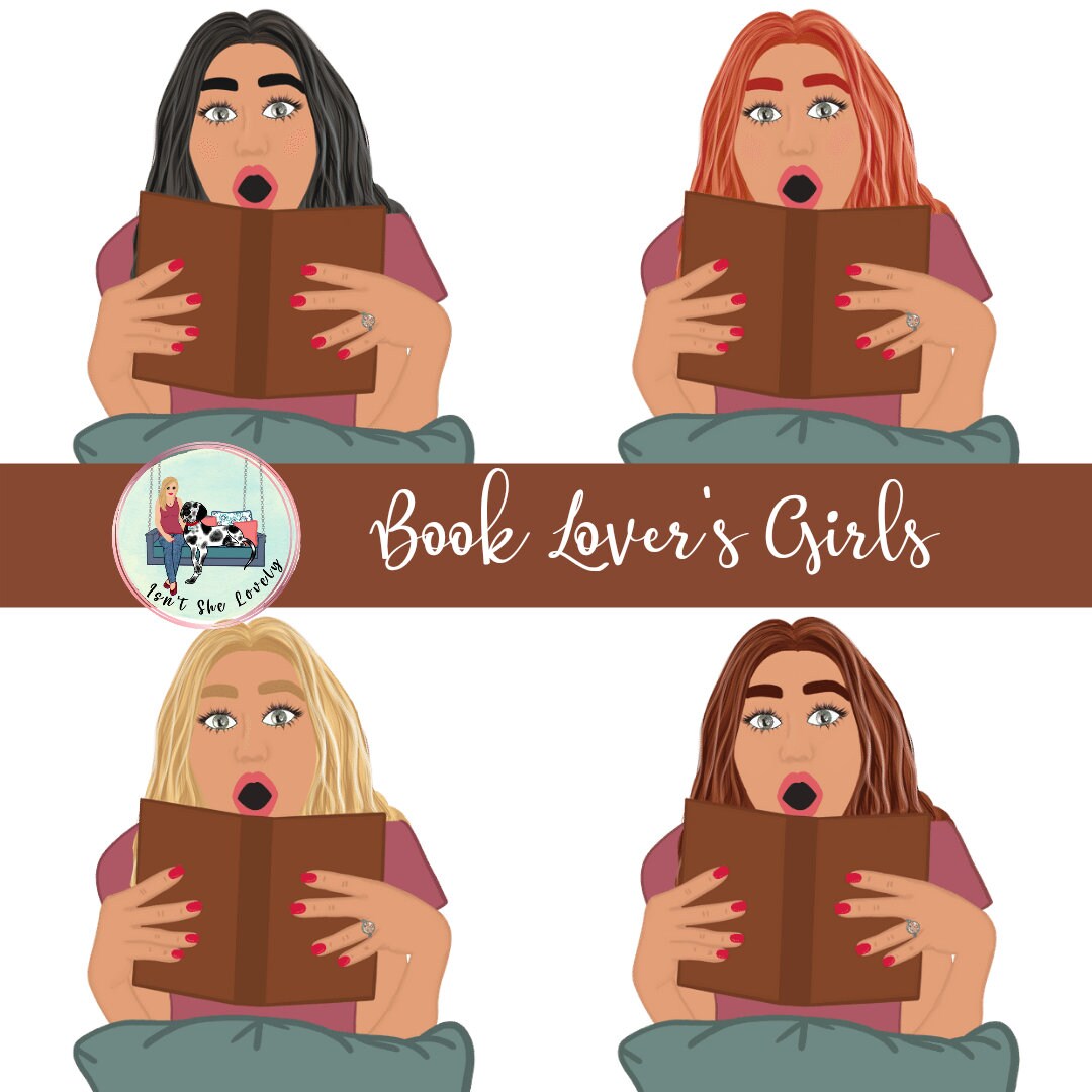 The Book Lovers Clipart Bundle With Digital Paper & Girls - Etsy