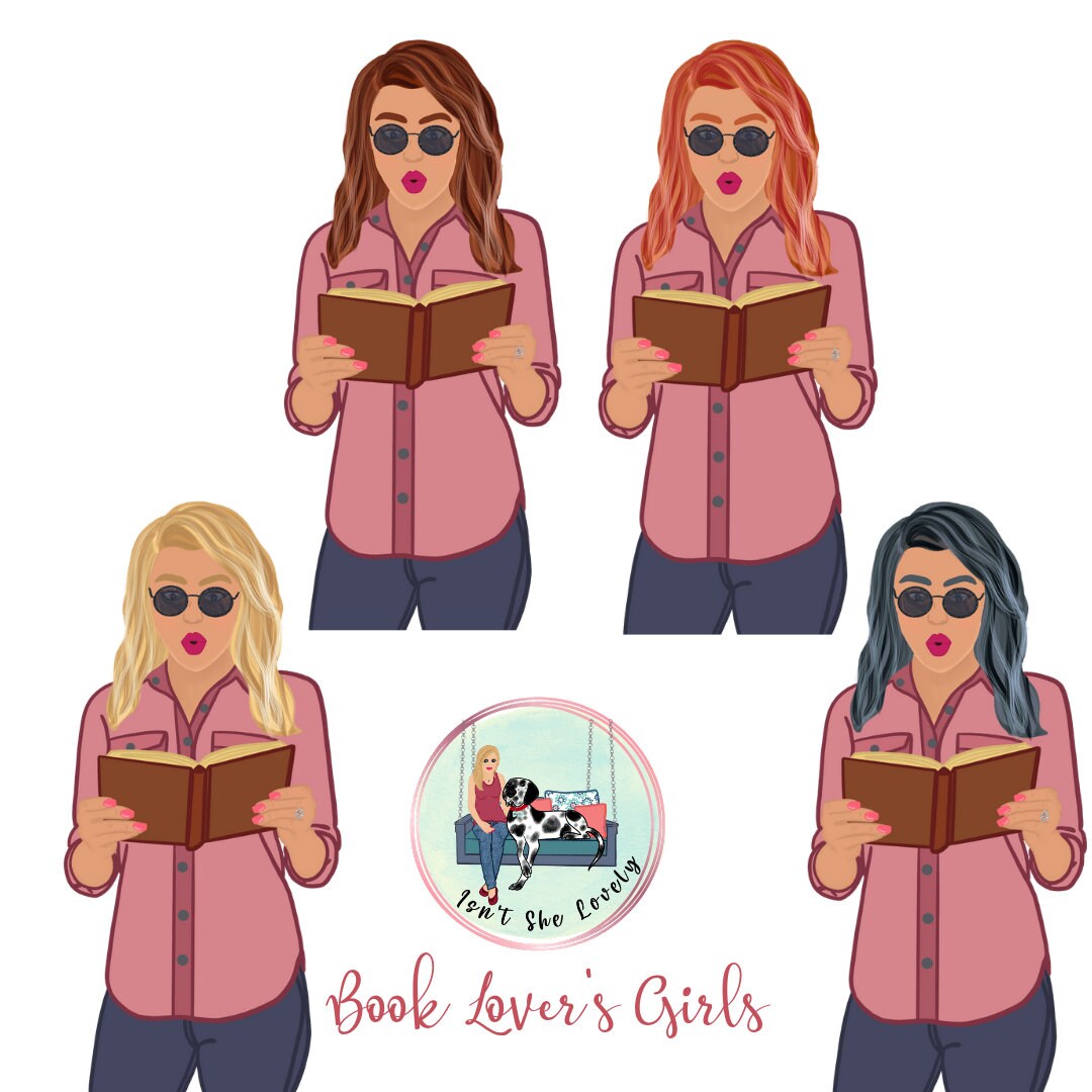 The Book Lovers Clipart Bundle With Digital Paper & Girls - Etsy