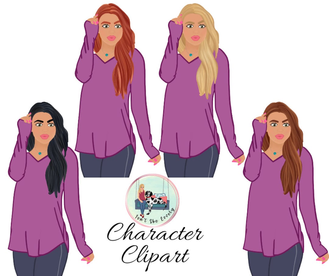 Cute Girl Character Clip Art Set of 4 Png Files - Etsy