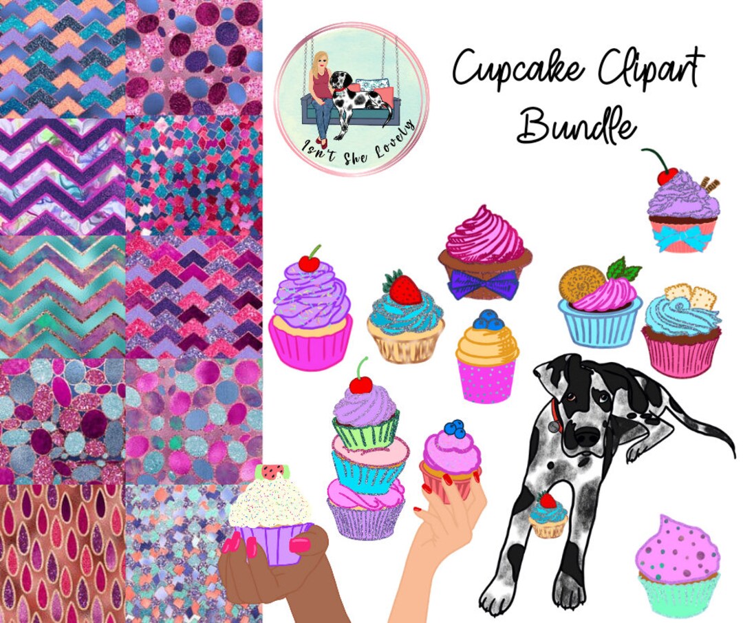 The Cupcake Clip Art Bundle With Digital Paper & Girls - Etsy
