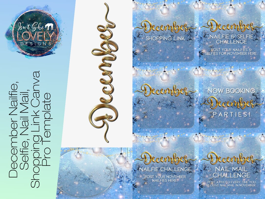 December Themed Nailfie, Selfie, Nail Mail, Shopping Link, Blank Canva ...