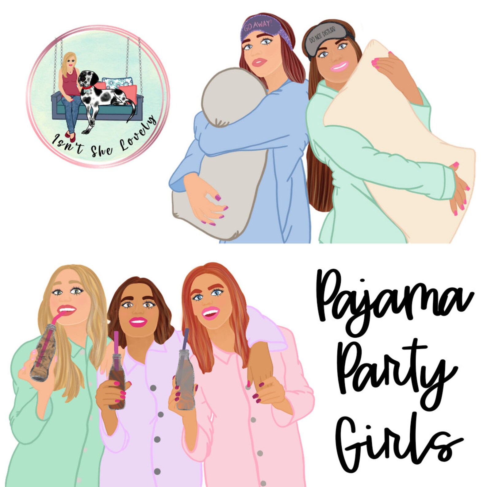 The Pajama Party Clipart Bundle With Digital Paper & Girls - Etsy