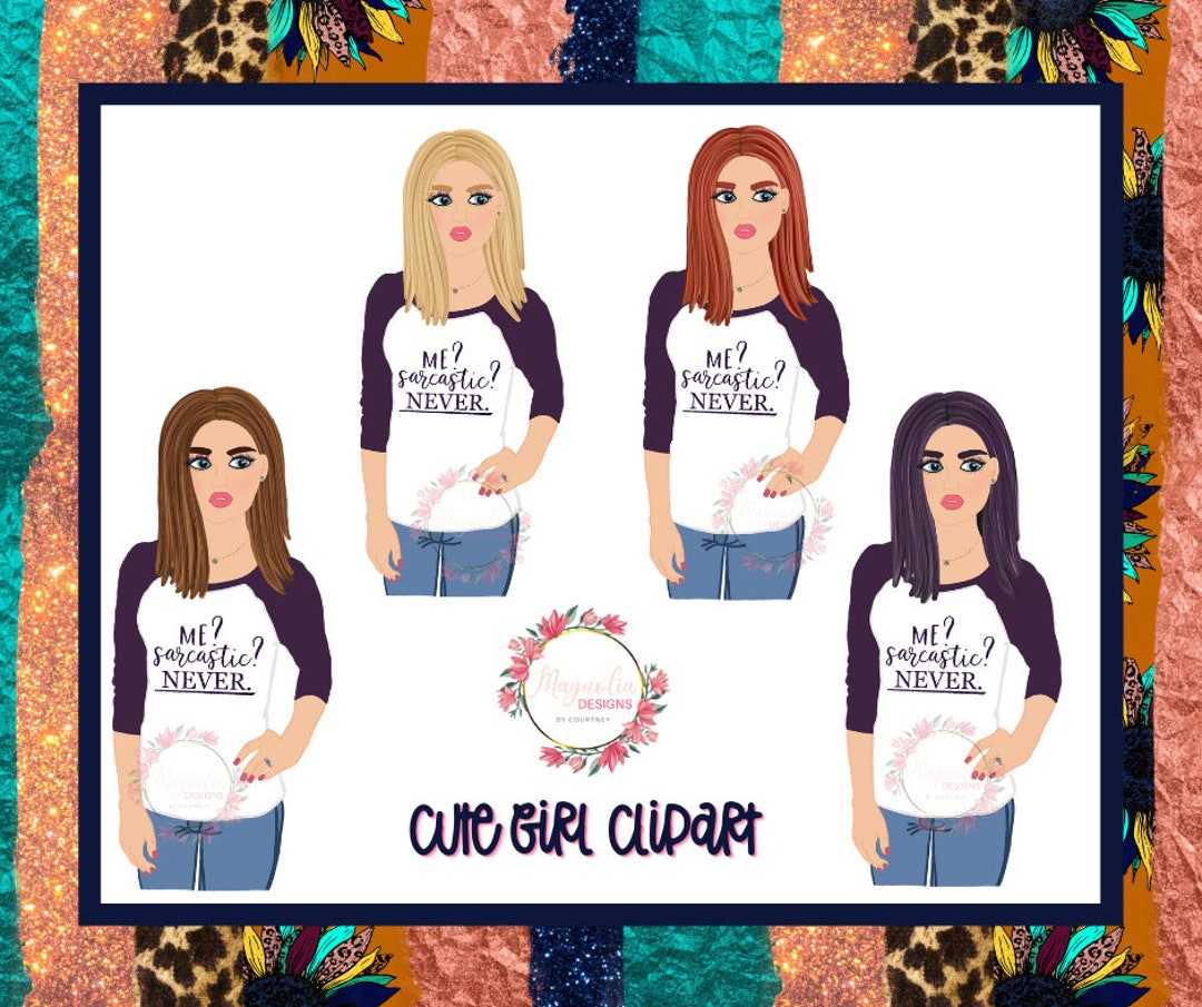 Cute Girl Character Clip Art Set of 4 Png Files - Etsy