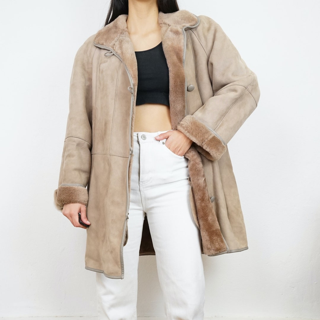 Vintage Beige Shearling Coat Size M 70s Shearling Coat Beige - Etsy