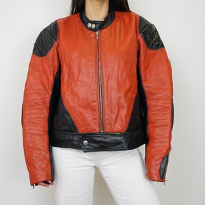 Vintage Biker Racing Leather Jacket Size M-L Red Black Heavy Leather ...