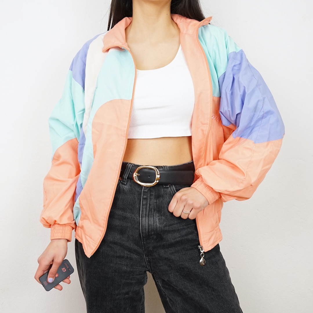 Vintage Pastel Colors Sport Jacket Size S Light Windbreaker Jacket ...