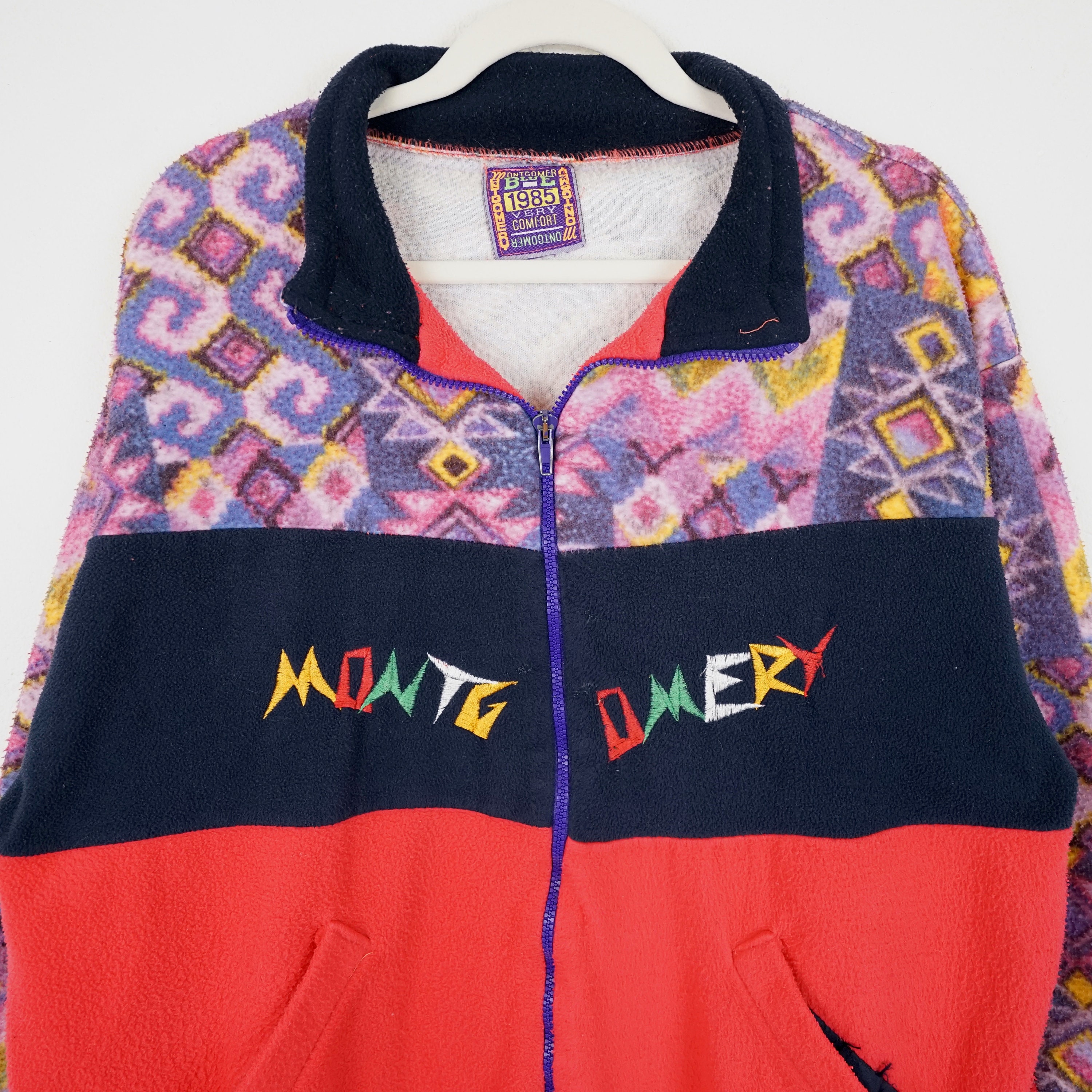Vintage Fleece Jacket Men Size L Color Block Crazy Pattern Fleece ...