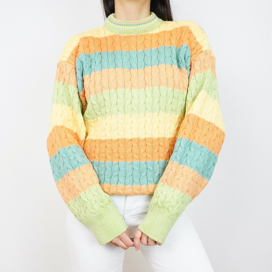 Vintage Pastel Colors Pullover Size M-L Knit Pullover Warm Sweater ...