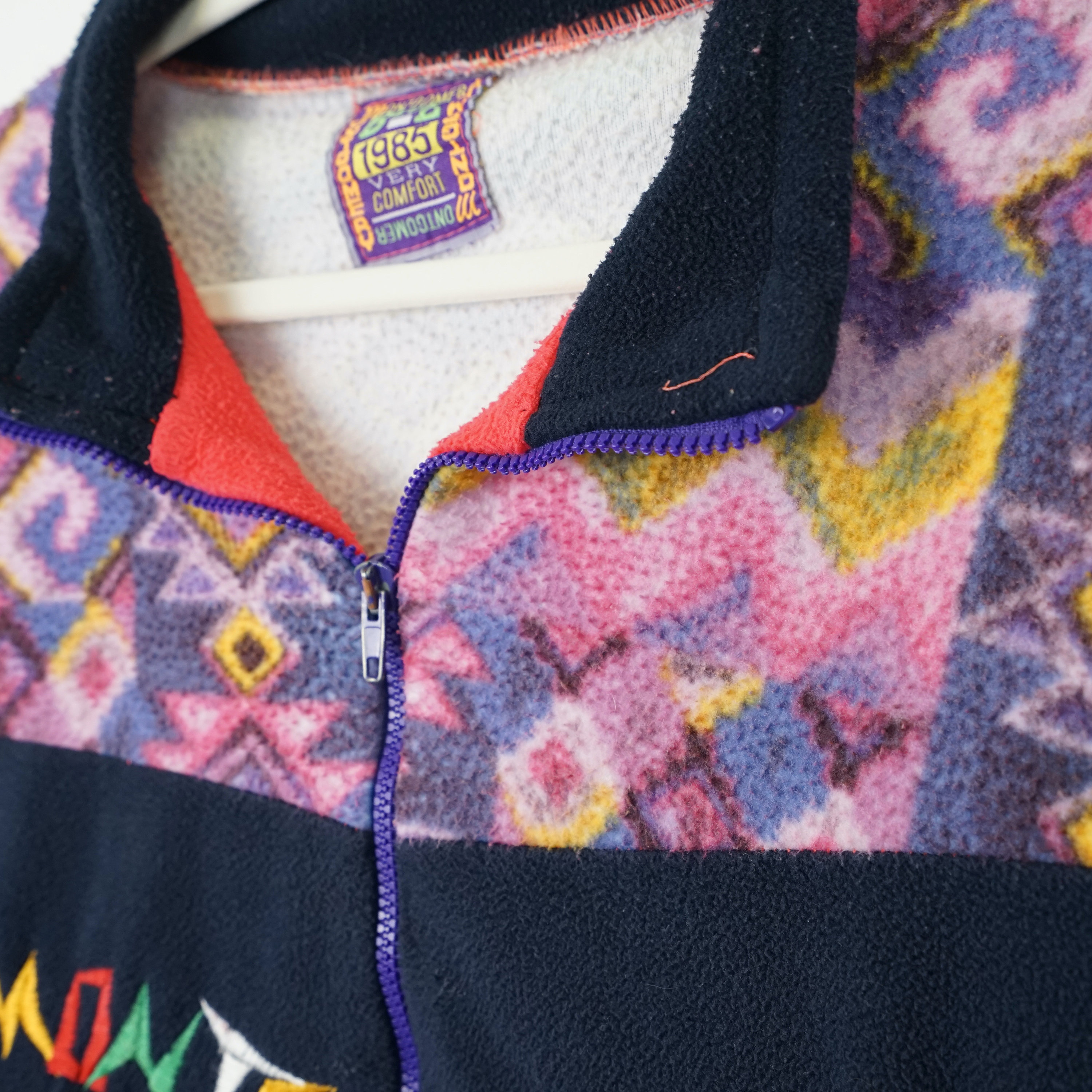 Vintage Fleece Jacket Men Size L Color Block Crazy Pattern Fleece ...