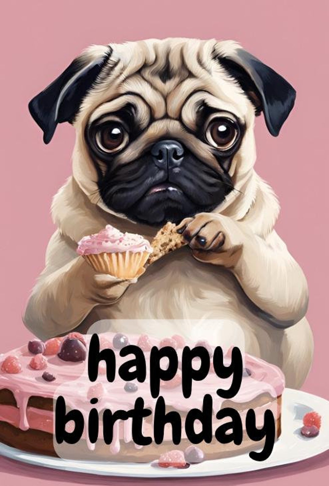 Pug Cake Birthday Card - Etsy