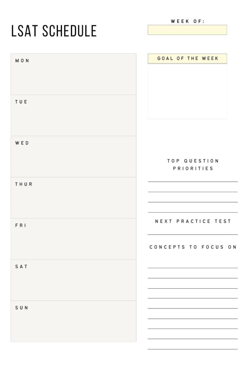 Downloadable Blank LSAT Study Planner - Yearly, Monthly, Weekly AND ...