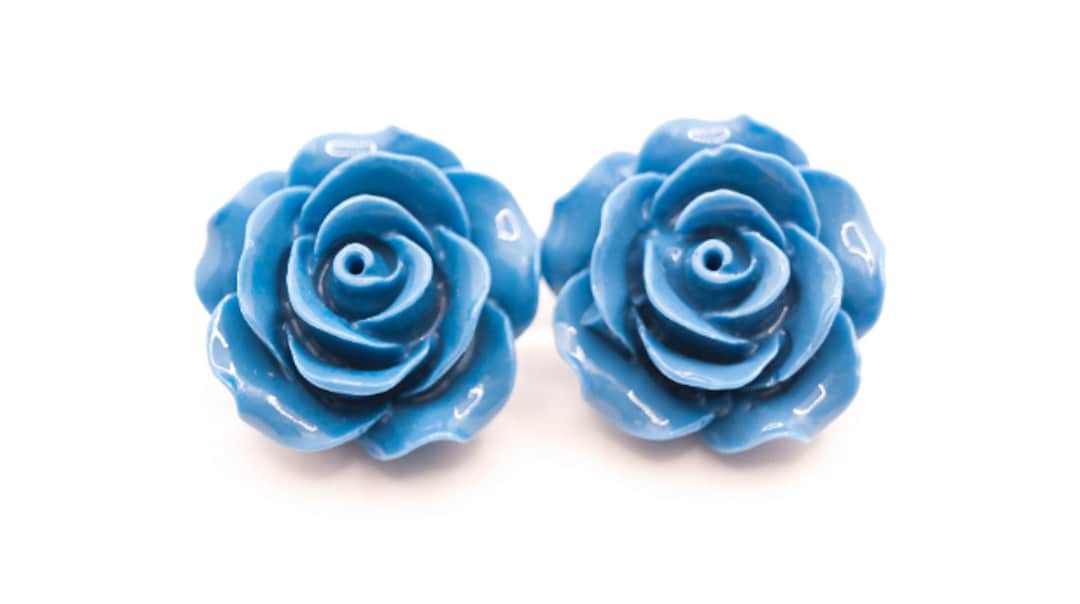 Blue Rose Earrings for Non Pierced Ears, Rose Clip on Earrings for Girl ...