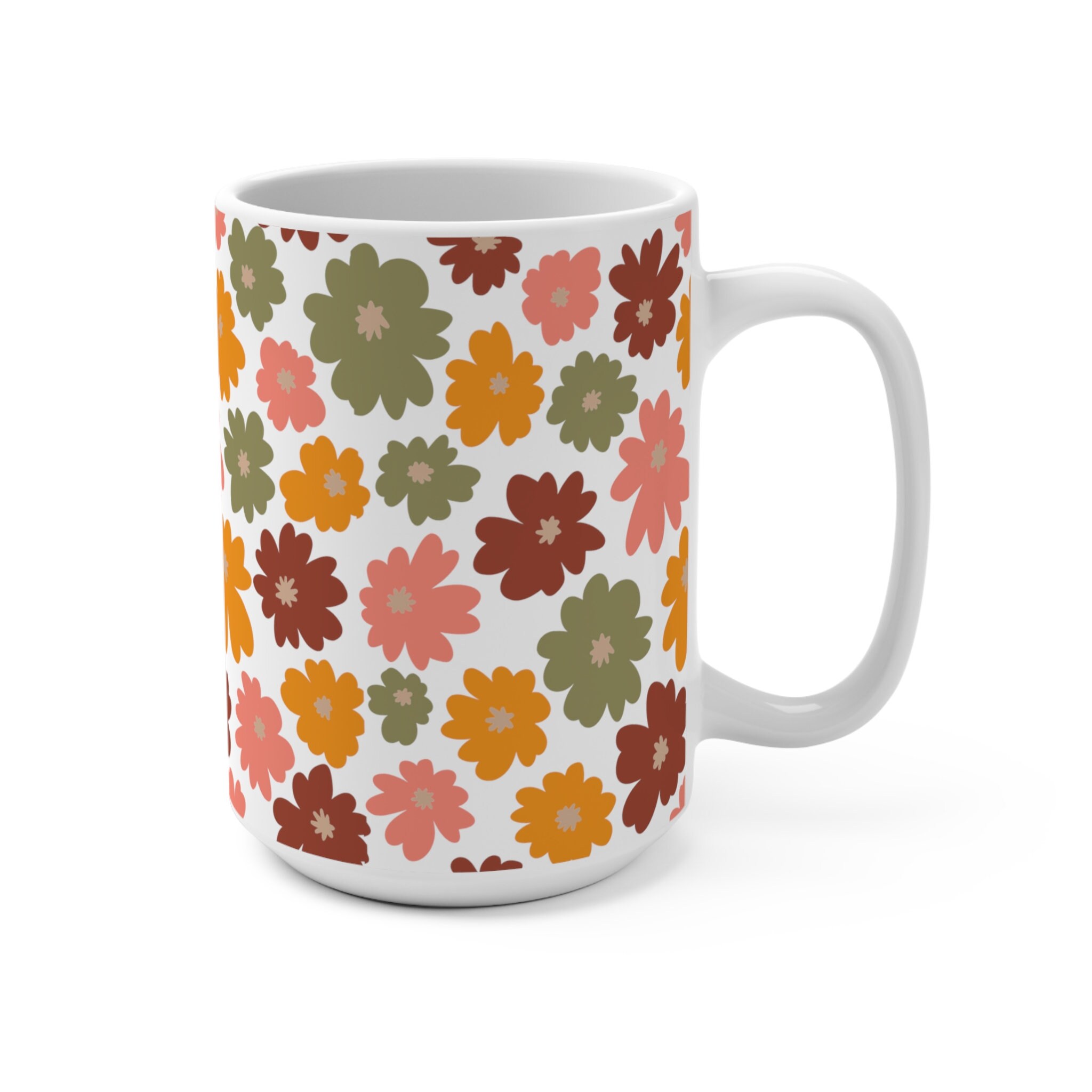 Retro Autumn Floral Coffee Mug, Flower Mug, Girly Mug, Cottagecore ...