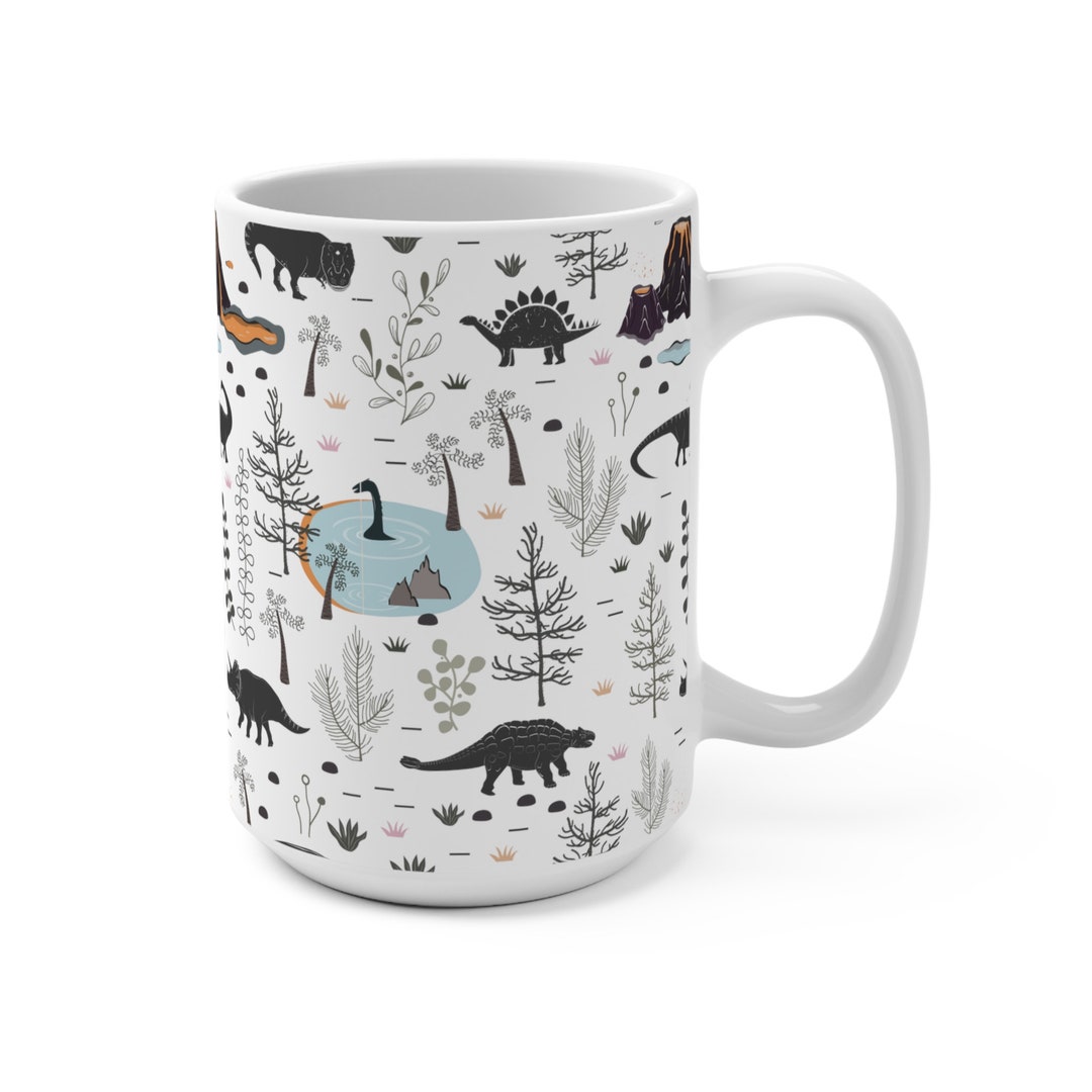 Dinosaur Botanical Coffee Mug 15oz, Dinosaur Mug, Stegosaurus Mug ...
