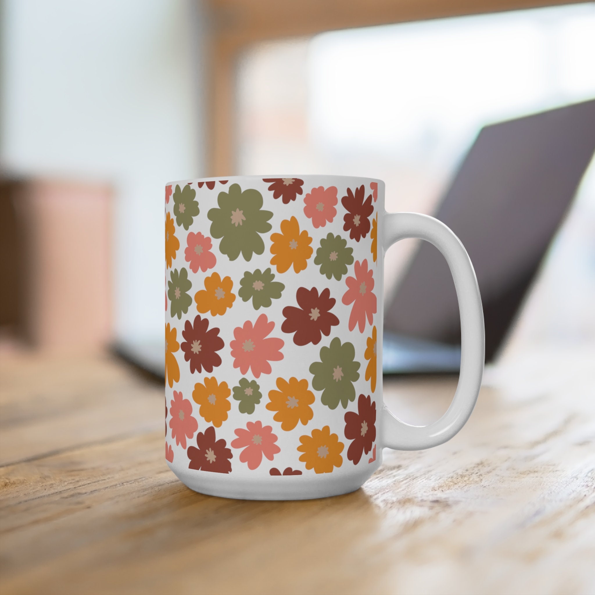 Retro Autumn Floral Coffee Mug, Flower Mug, Girly Mug, Cottagecore ...