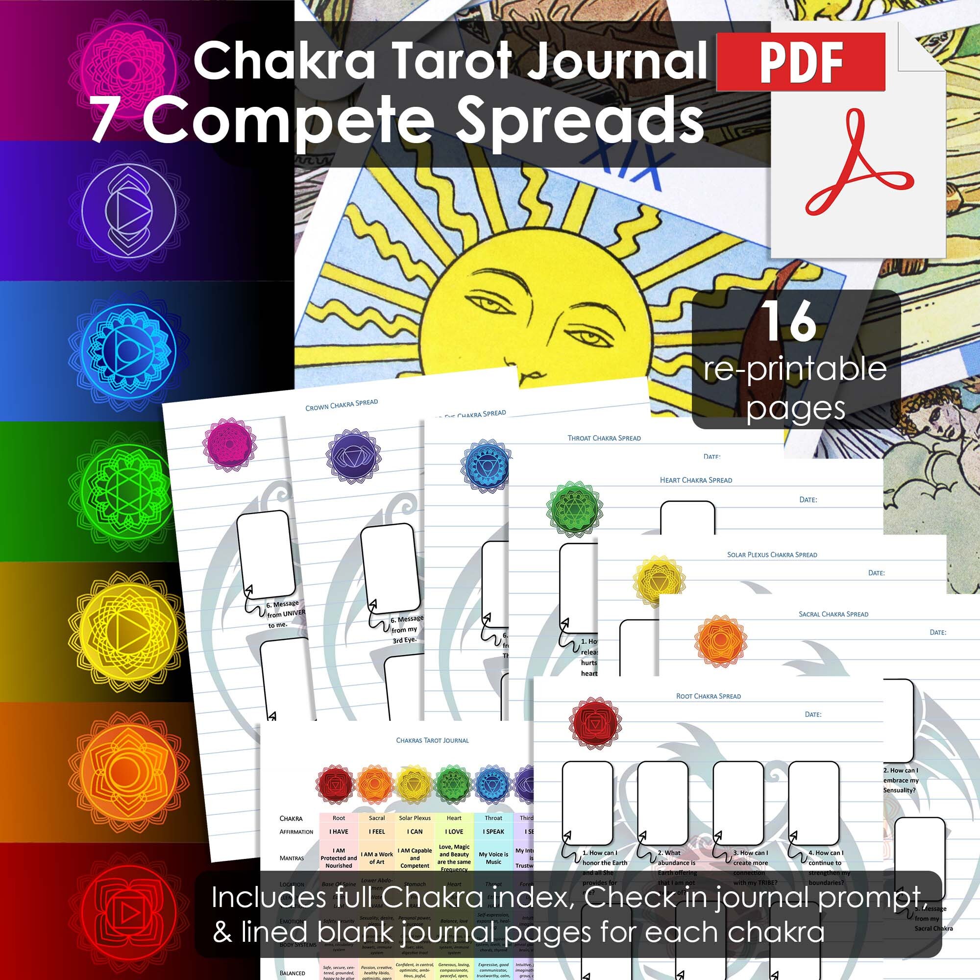 Alainn Chakras Tarot Spreads Journal - Etsy