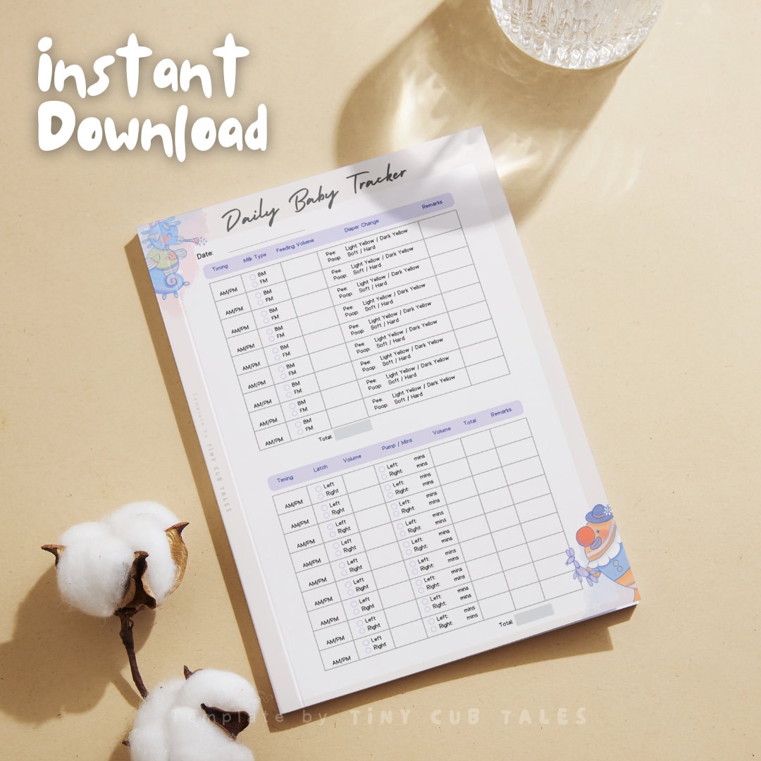 Printable Daily and Monthly Baby Tracker Feed Log Pumping - Etsy
