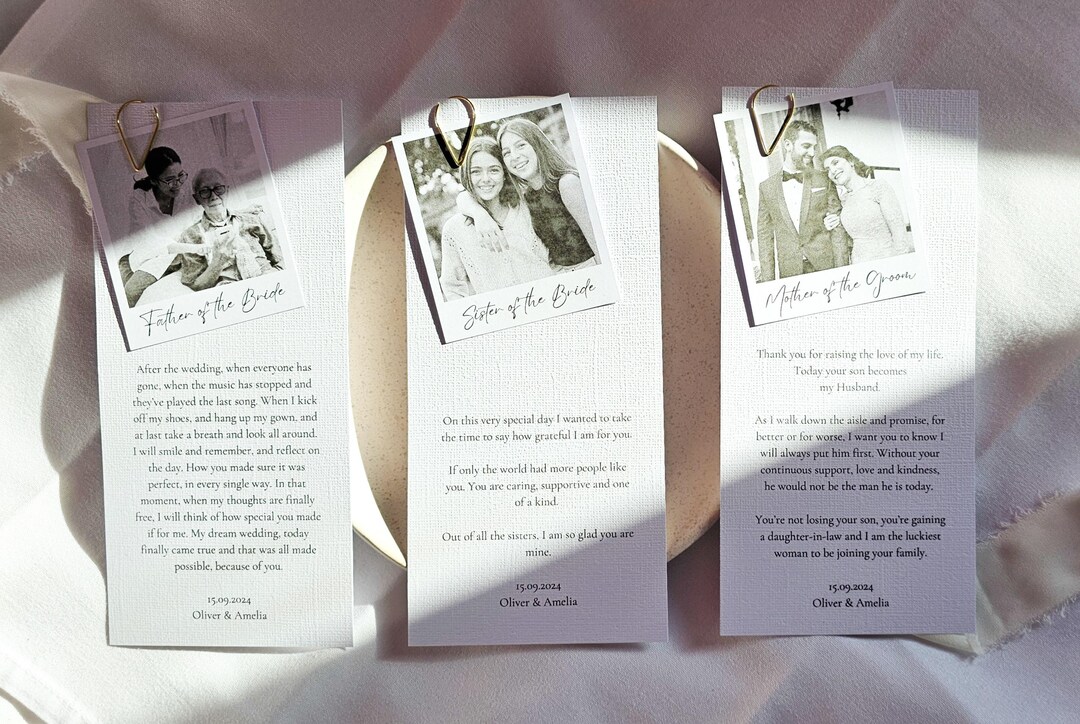DL Wedding Personalised Photo Polaroid Place Setting, Gold Clip,wedding ...