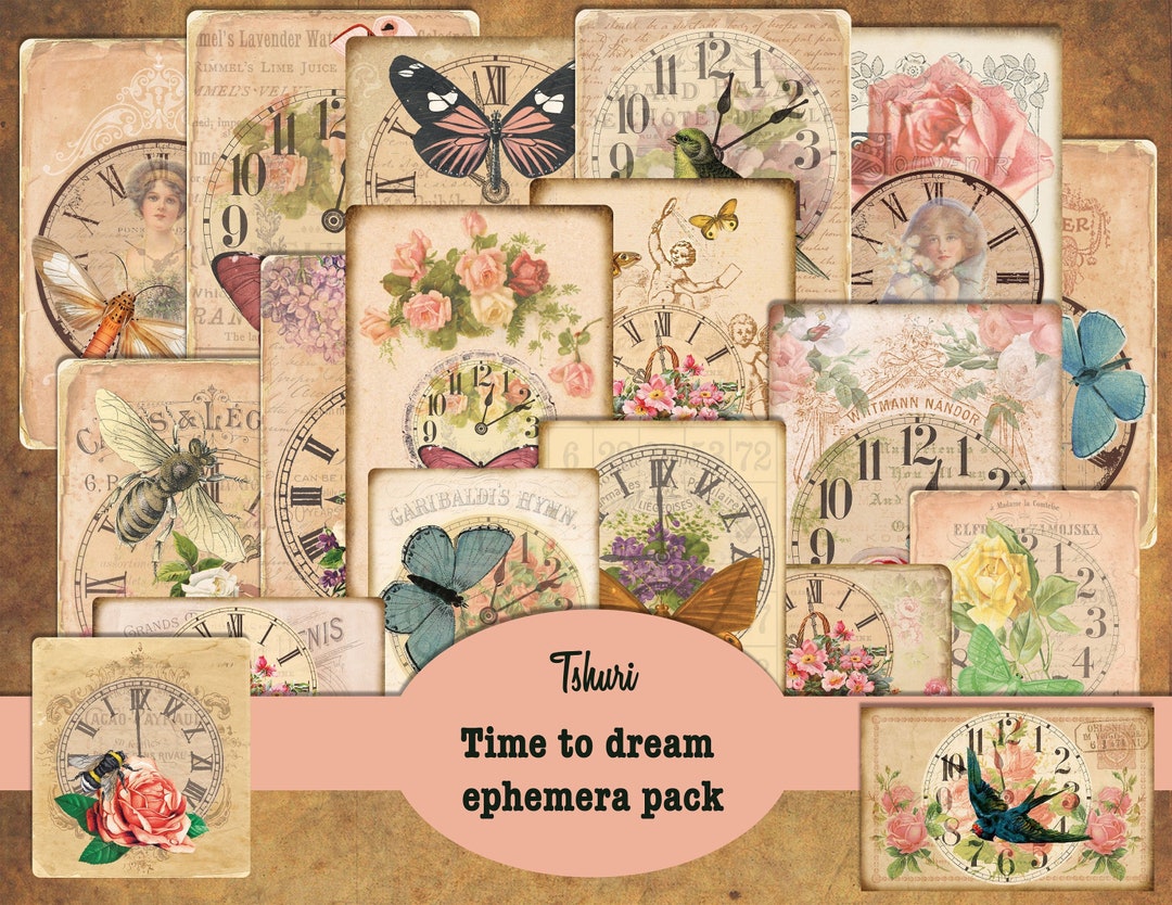 Time to Dream Printable Ephemera Pack, Junk Journal Supplies, Shabby ...