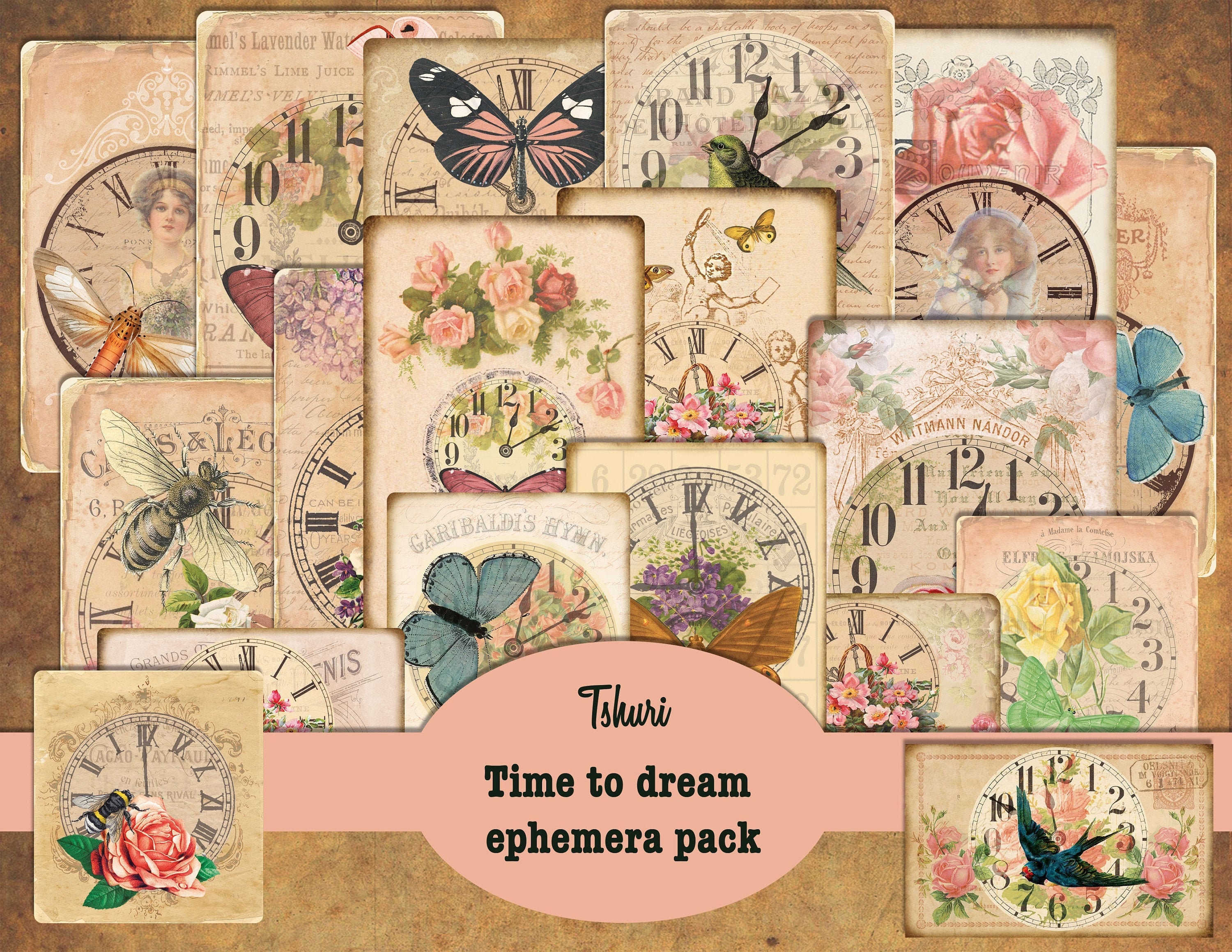Time to Dream Printable Ephemera Pack, Junk Journal Supplies, Shabby ...