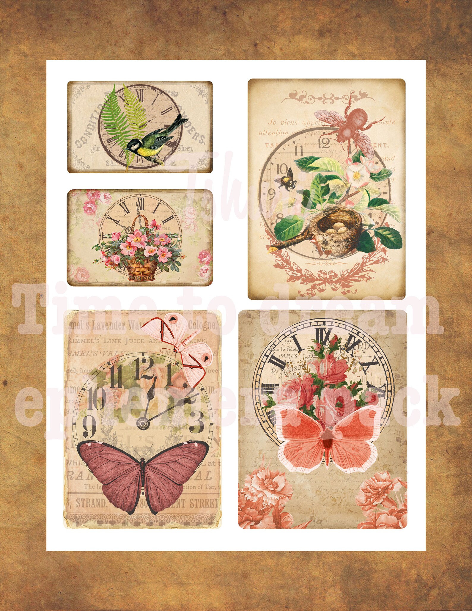 Time to Dream Printable Ephemera Pack, Junk Journal Supplies, Shabby ...