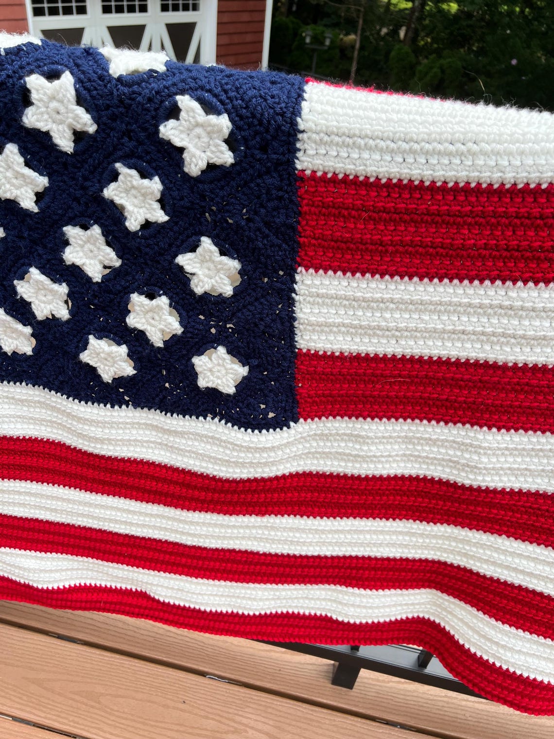 USA Handmade Crocheted Flag Blanket 73x 50 Large Patriotic - Etsy