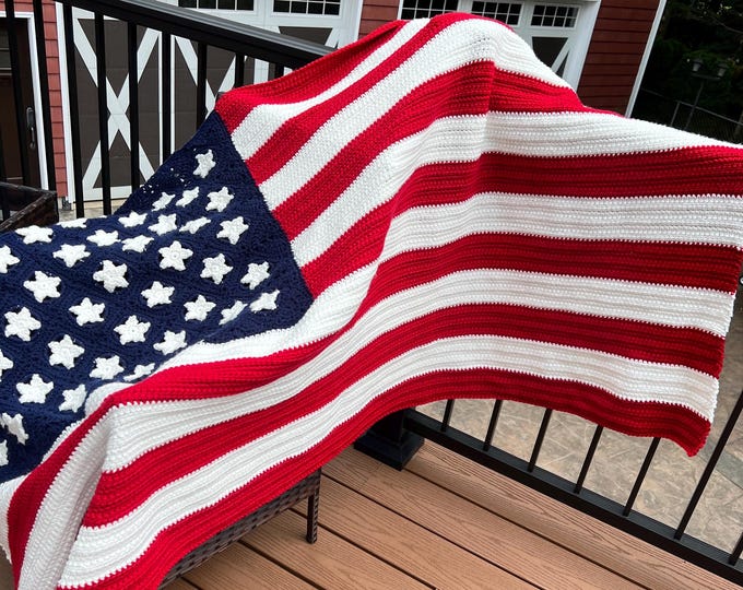 USA Handmade Crocheted Flag Blanket 73x 50 Large Patriotic - Etsy