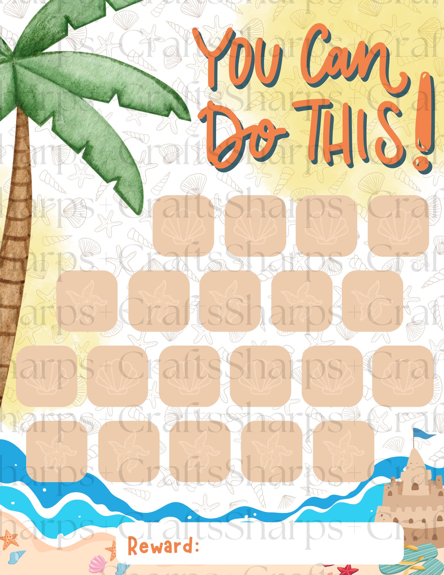 Beach Reward Chart Behavior Kid Reading Printable Chore Poster Toddler ...