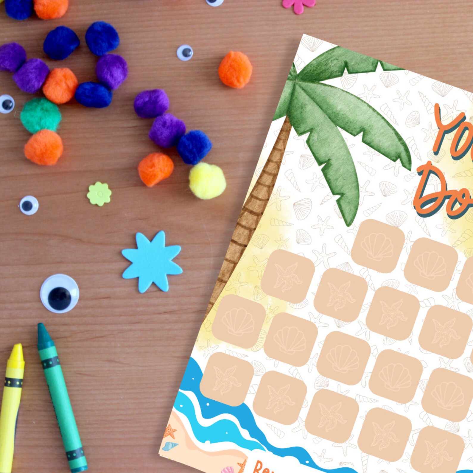 Beach Reward Chart Behavior Kid Reading Printable Chore Poster Toddler ...