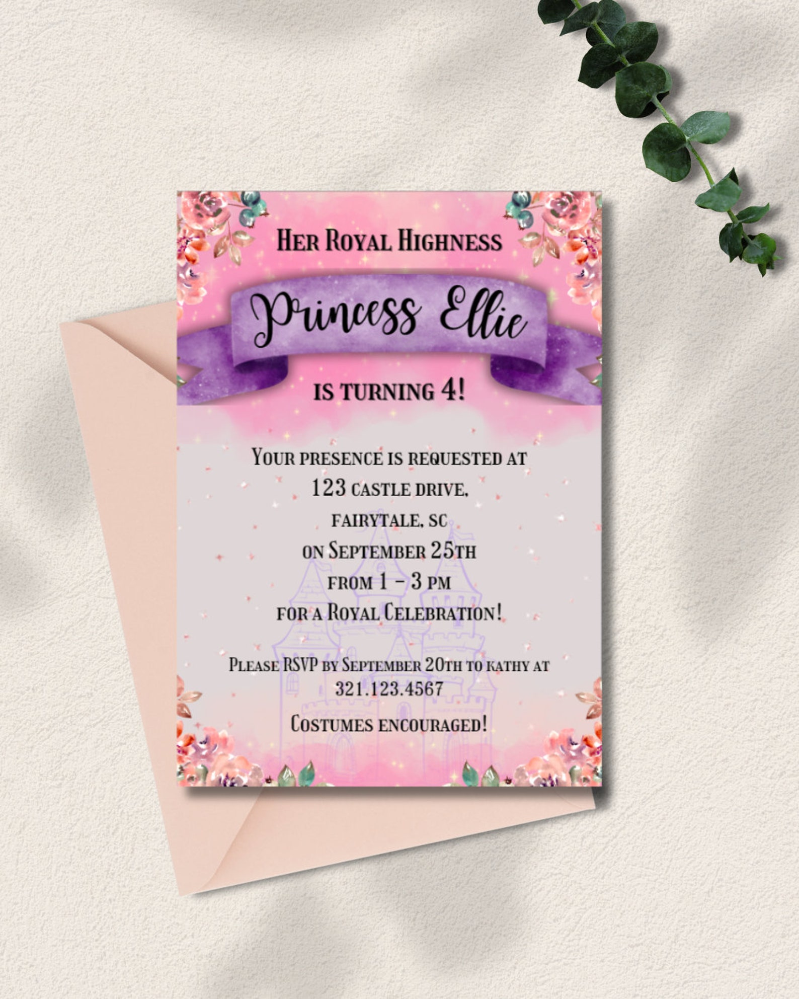 Princess Party Invitation Card Birthday Editable Template Canva Kids ...