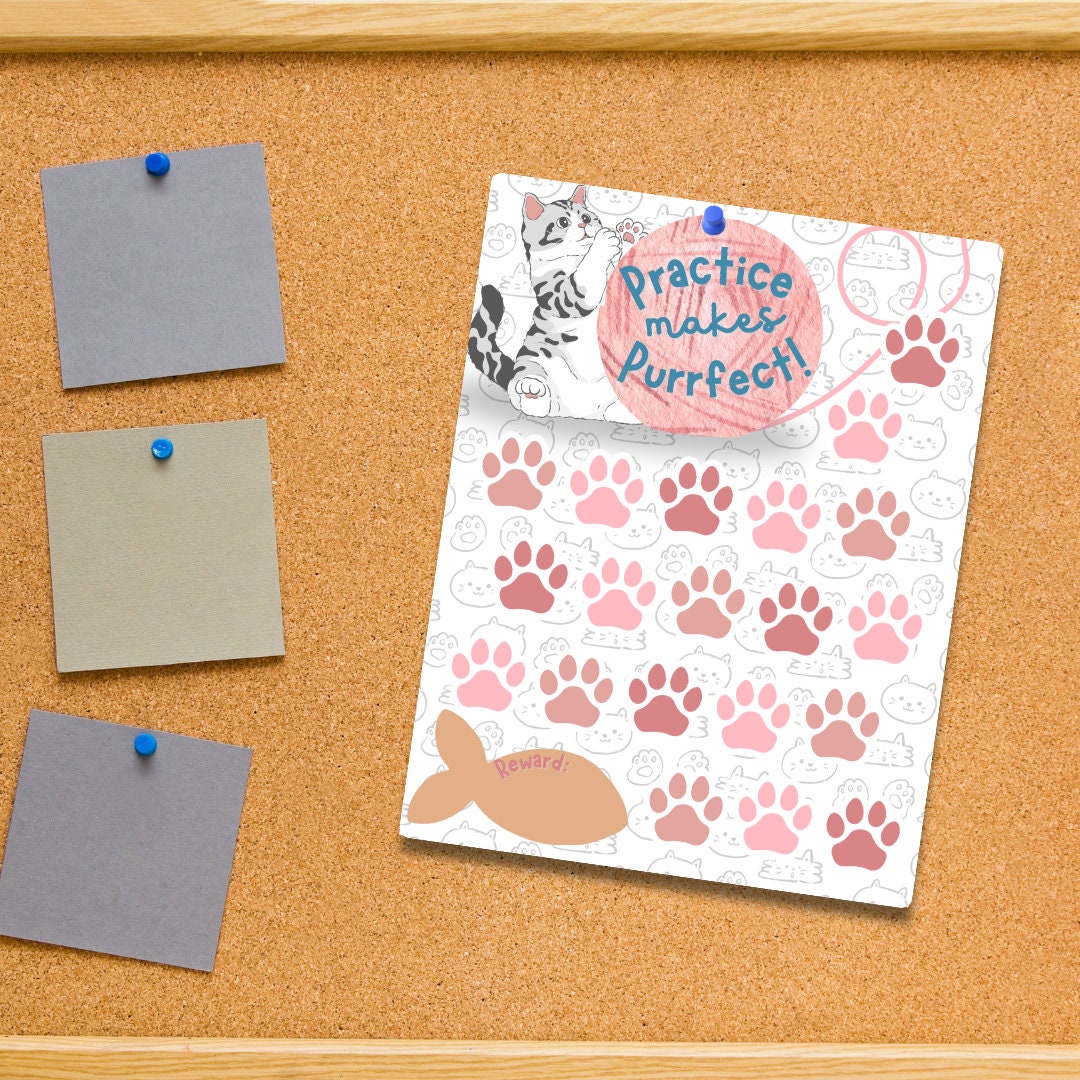 Cat Printable Reward Chart Behavior Kid Reading Chart Chore Cat Toddler ...