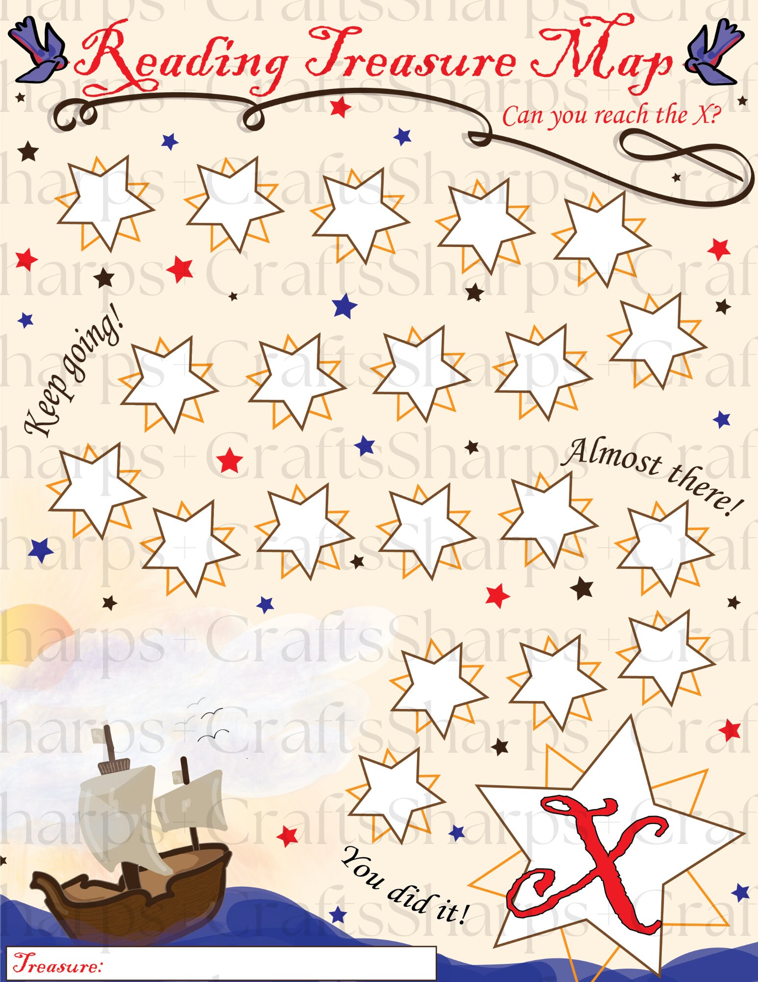 Pirate Reading Reward Chart Nautical Girl Boy Reading Chart Literacy ...