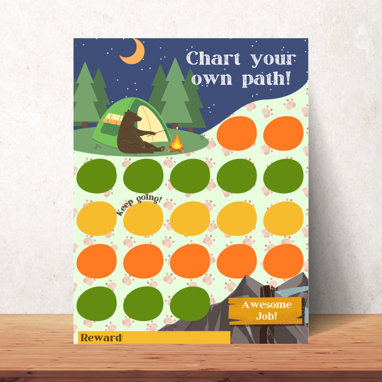 Camping Printable Reward Chart Outdoor Behavior Kid Reading Chore Chart ...