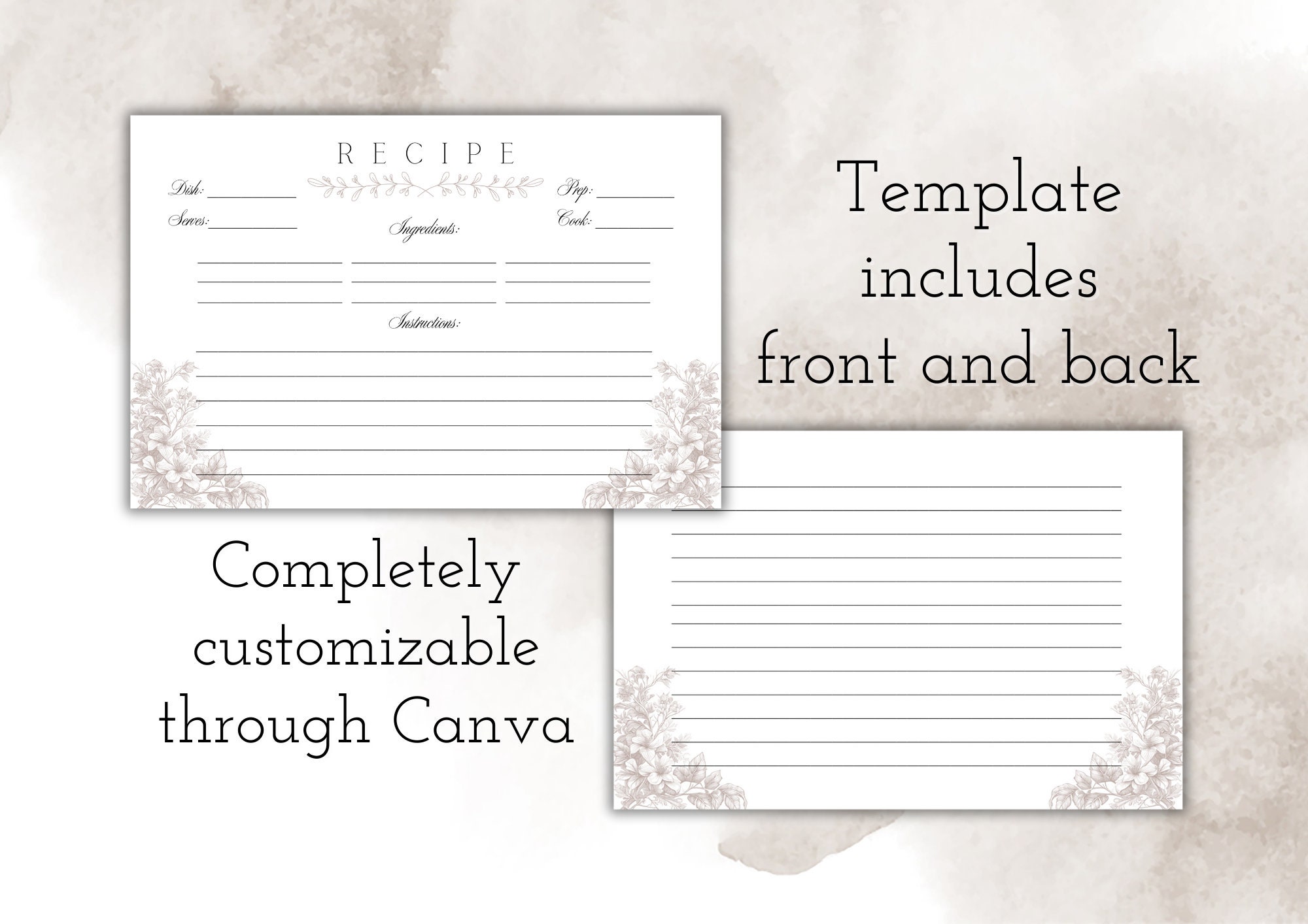 Minimalist Recipe Cards Two Sided Template Customizable Recipe Cards ...