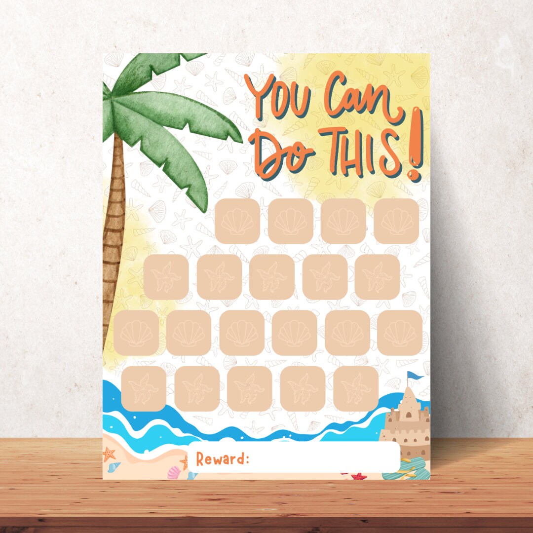 Beach Reward Chart Behavior Kid Reading Printable Chore Poster Toddler ...