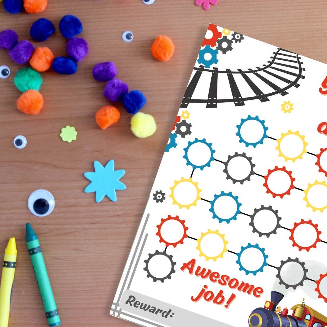 Train Printable Reward Chart for Behavior Kid Reading Chore Chart ...
