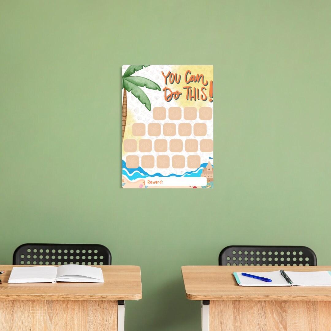 Beach Reward Chart Behavior Kid Reading Printable Chore Poster Toddler ...