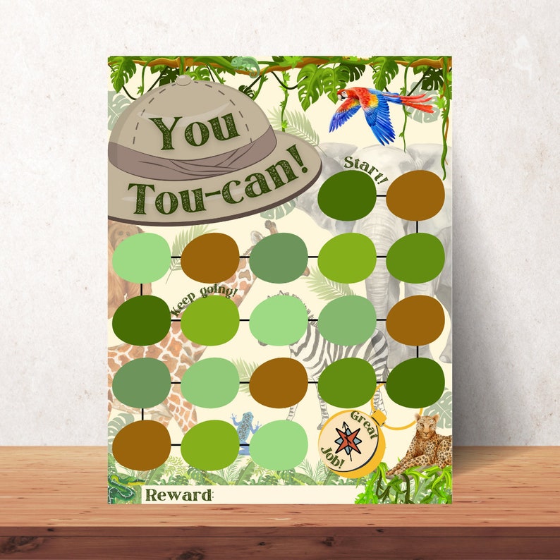 Jungle Printable Reward Chart for Behavior Kid Reading Chore Chart ...