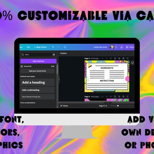 EDITABLE 90s Themed Set of 3 Recipe Cards Front and Back Retro Neon ...