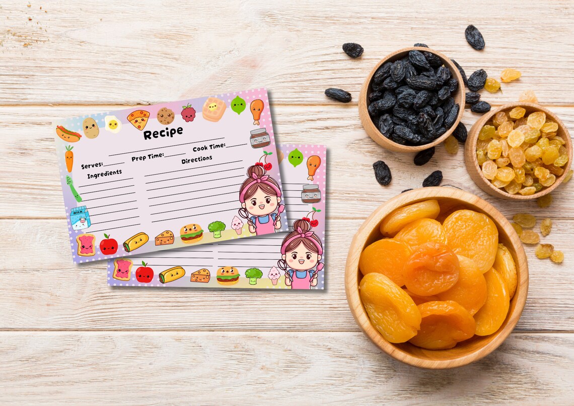 Kawaii Recipe Cards Front Back Template Customizable Recipe Cards Cute ...
