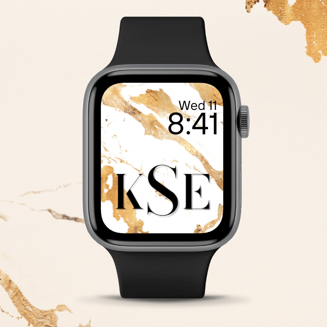 Monogram Personalized Apple Watch Initials Watch Wallpaper Black Gold ...