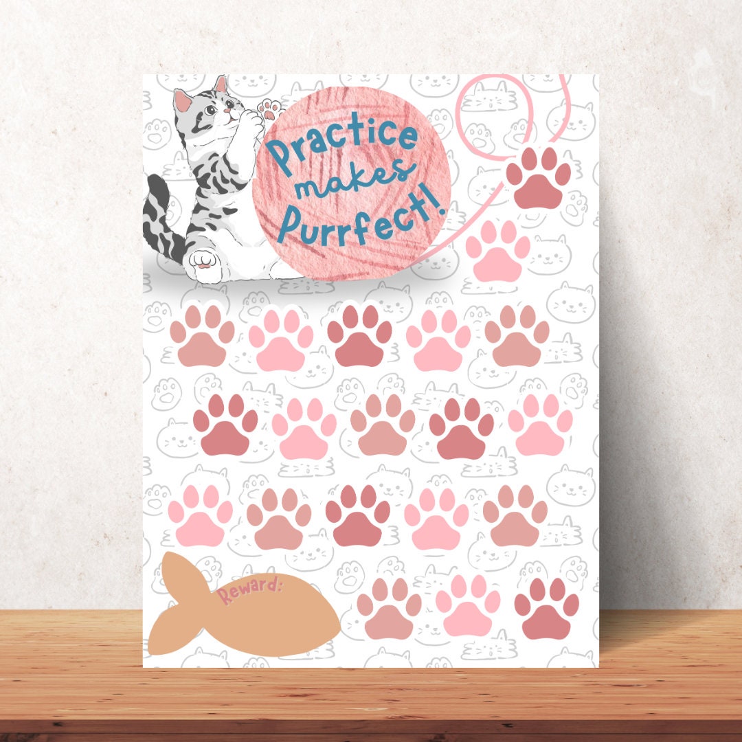 Cat Printable Reward Chart Behavior Kid Reading Chart Chore Cat Toddler ...