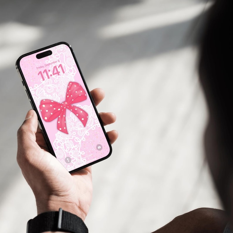 Pink iPhone Wallpaper Bow Lace iPhone Background Pink Background Pink ...
