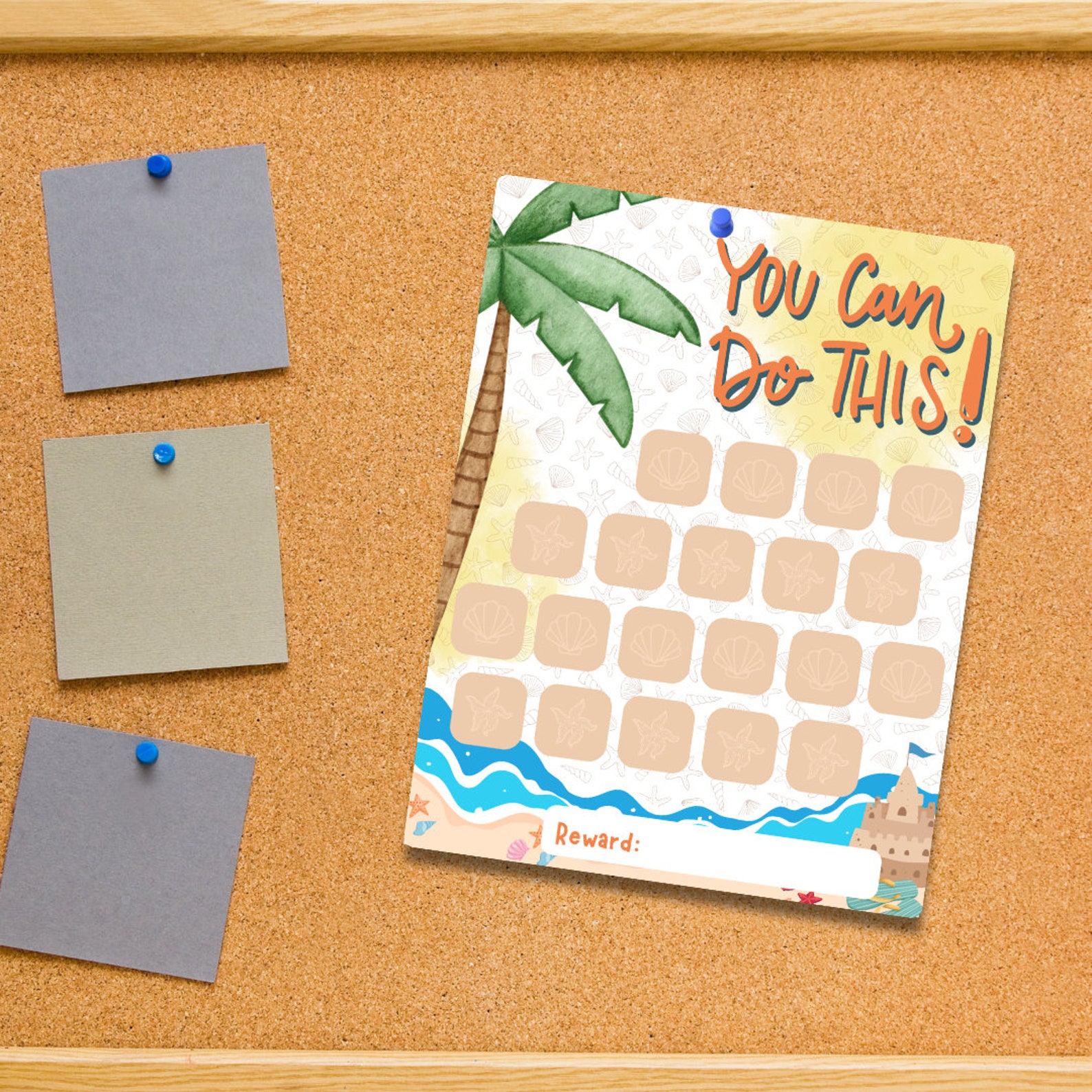 Beach Reward Chart Behavior Kid Reading Printable Chore Poster Toddler ...