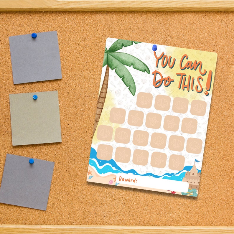 Beach Reward Chart Behavior Kid Reading Printable Chore Poster Toddler ...