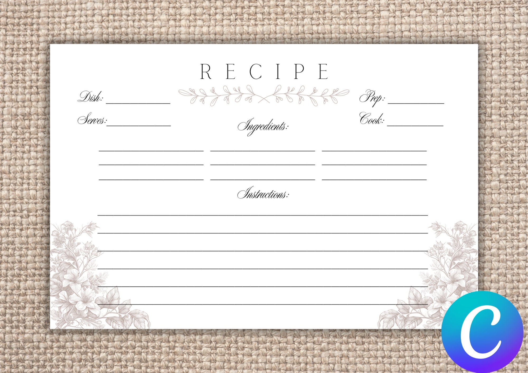 Minimalist Recipe Cards Two Sided Template Customizable Recipe Cards ...