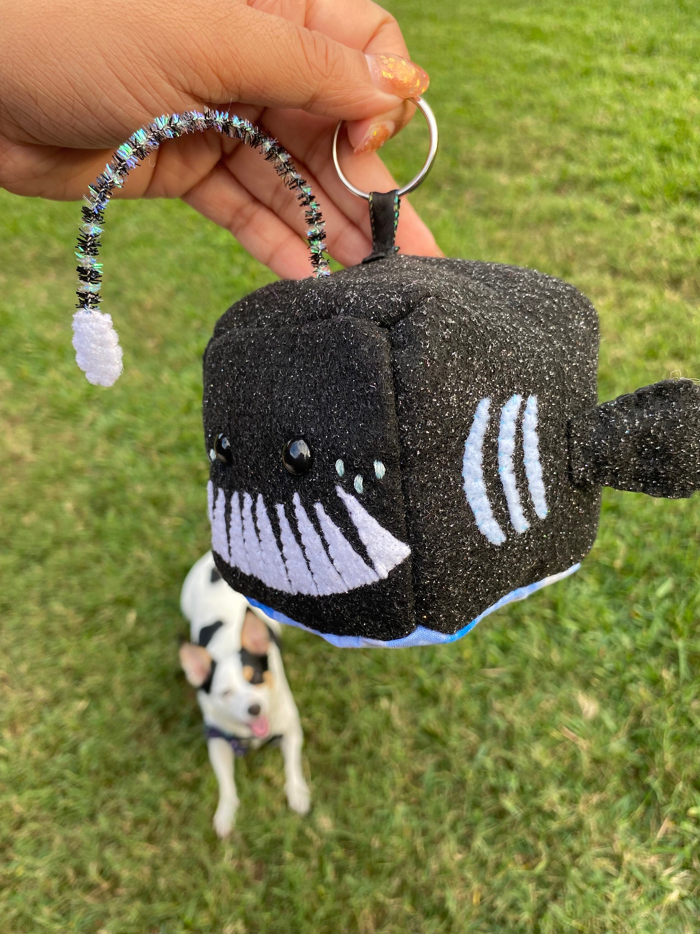 Creepy Cute Anglerfish Black and Blue Handmade Felt Plushie Keychain - Etsy